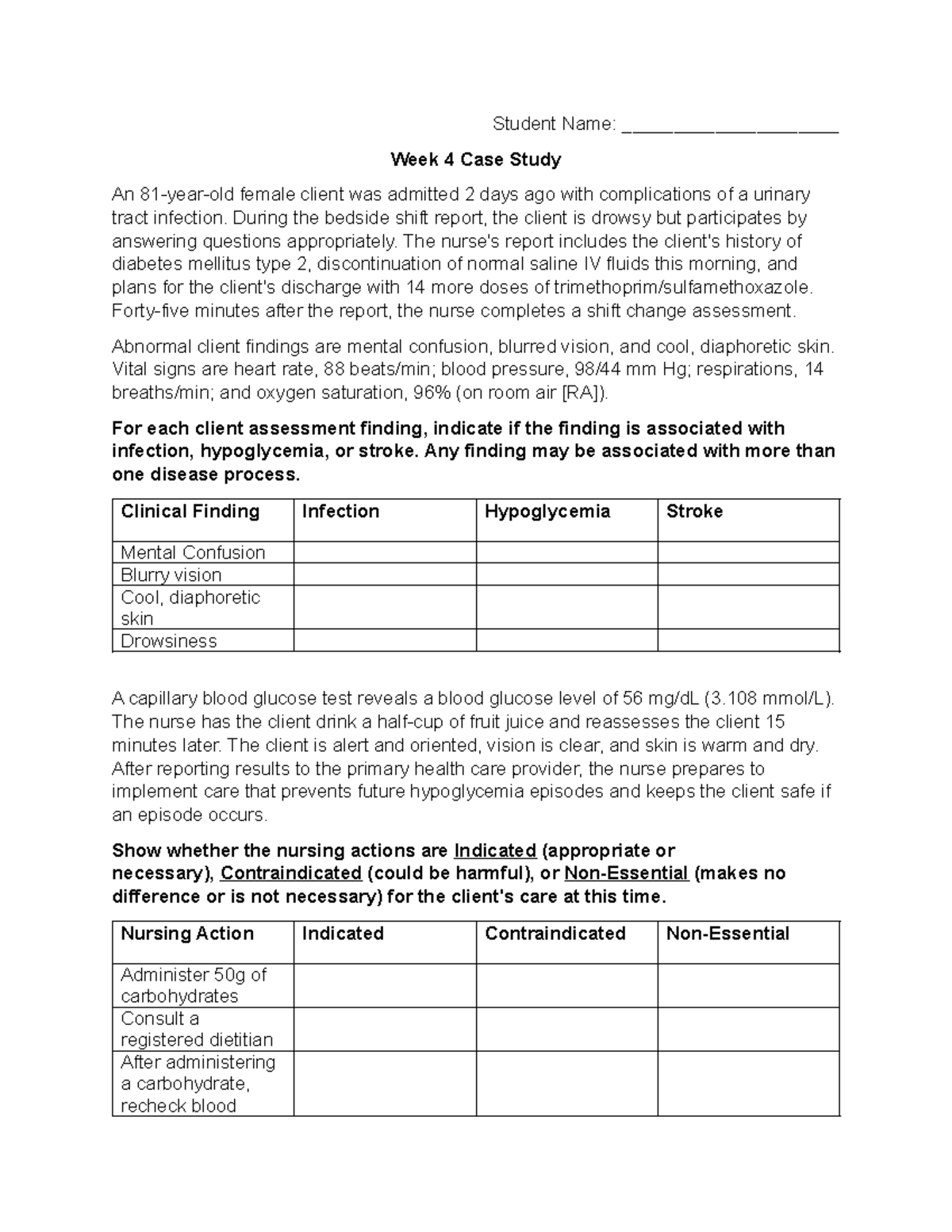 NUR 176 Week 4 Case Study (Student Version) 2 - Student Name ...