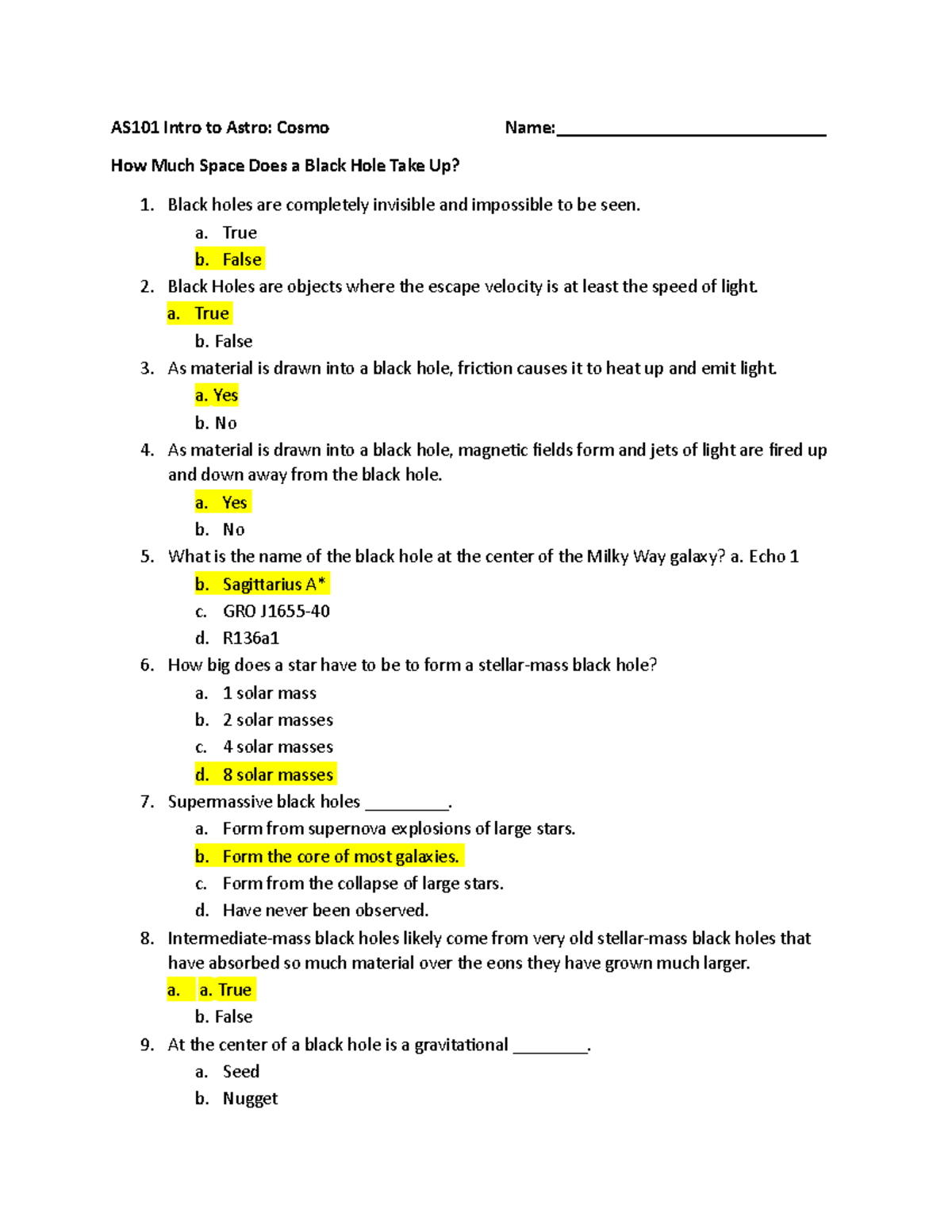 2.2 How Much Space Does a Black Hole Take Up Wksht - AS101 Intro to ...
