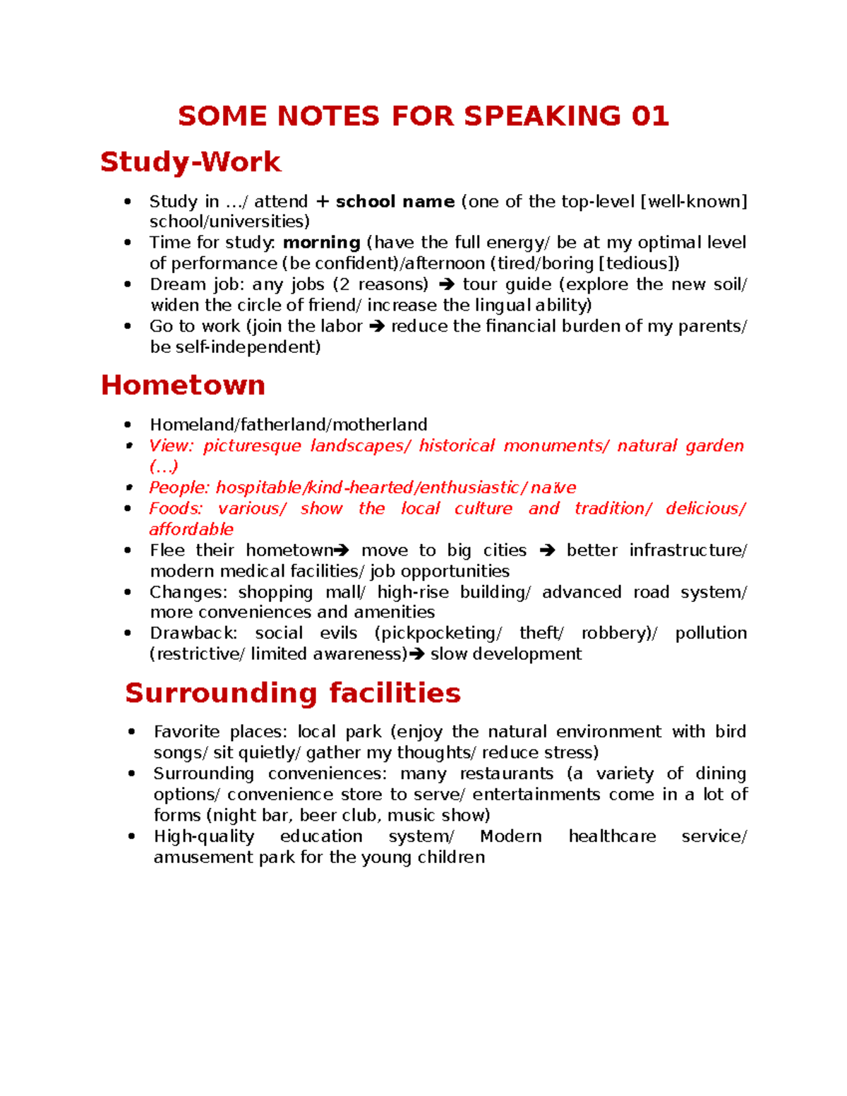 B3Speaking sum 1 - mẫu - SOME NOTES FOR SPEAKING 01 Study-Work Study in ...