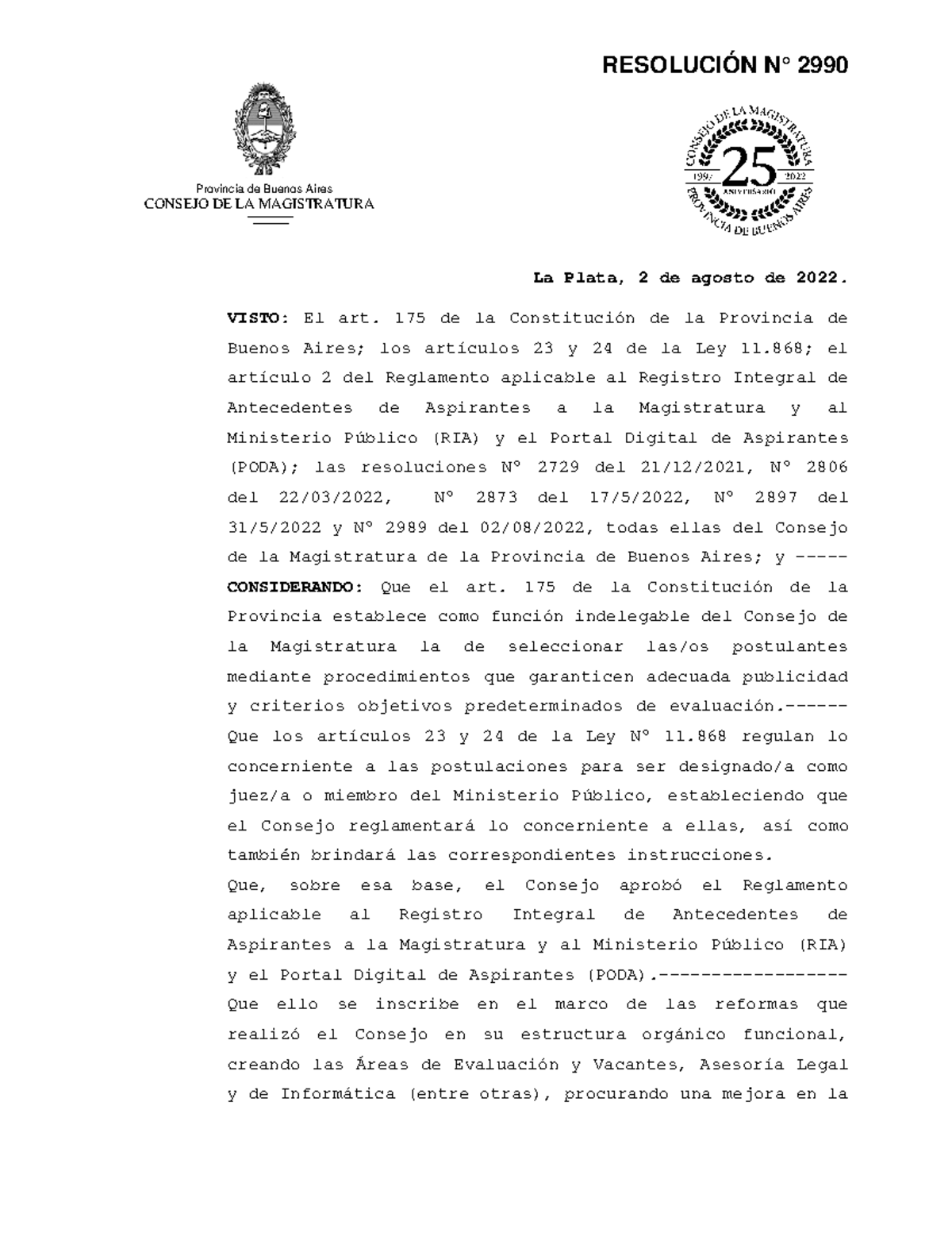 Resolucion N° 2990 (02-08-22) firmado firmado - Provincia de Buenos ...