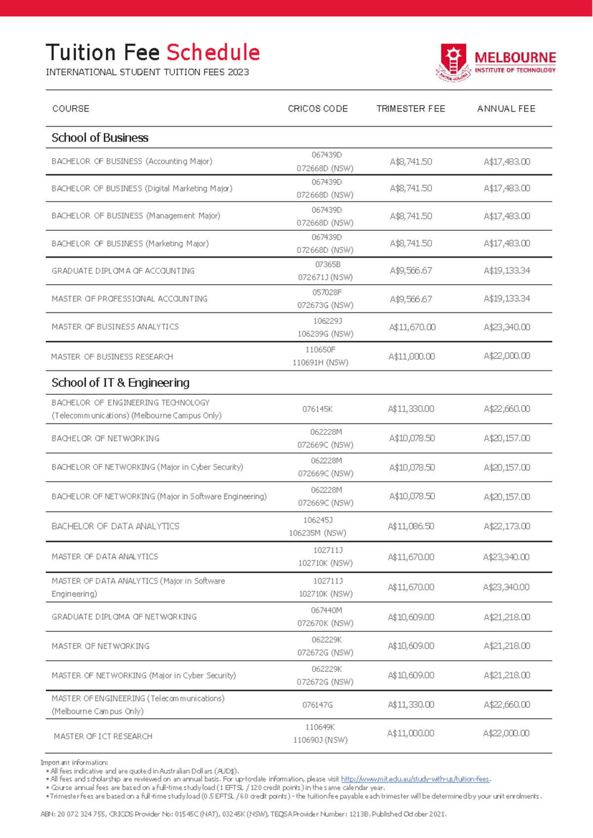 2023 International Tuition Fee Schedule - Tuition Fee Schedule ...
