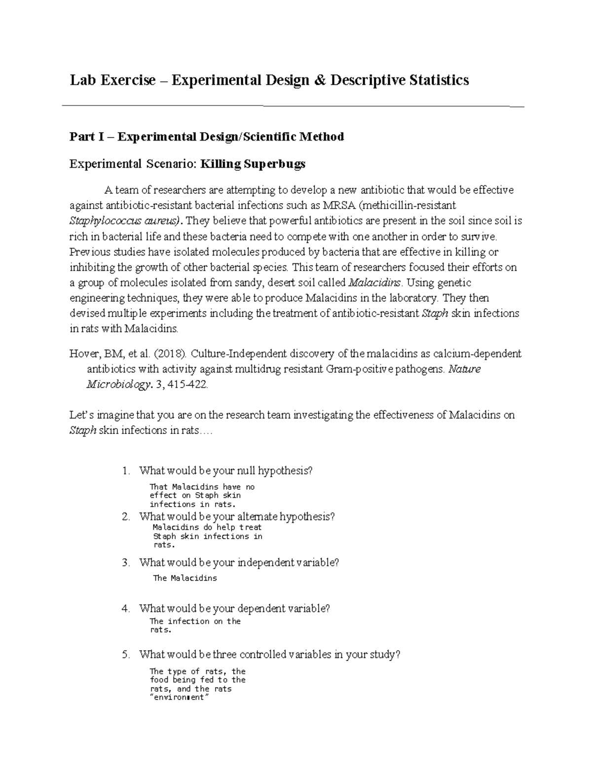Scientific Method & Descriptive Statistics-1 - Lab Exercise ...