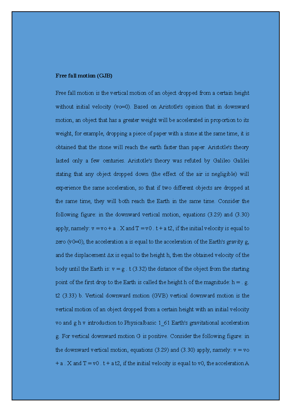 Document Material - Free fall motion (GJB) - Free fall motion (GJB ...