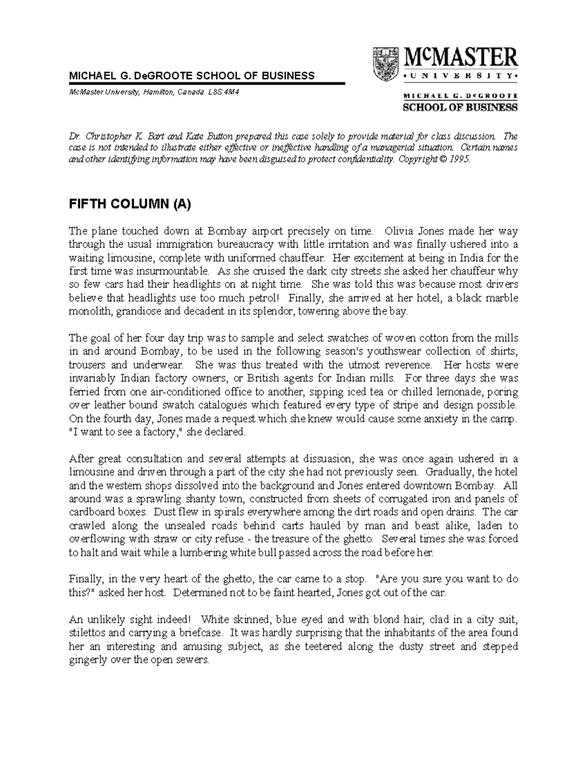 Fifthcolumn - fifth column case - MICHAEL G. DeGROOTE SCHOOL OF ...