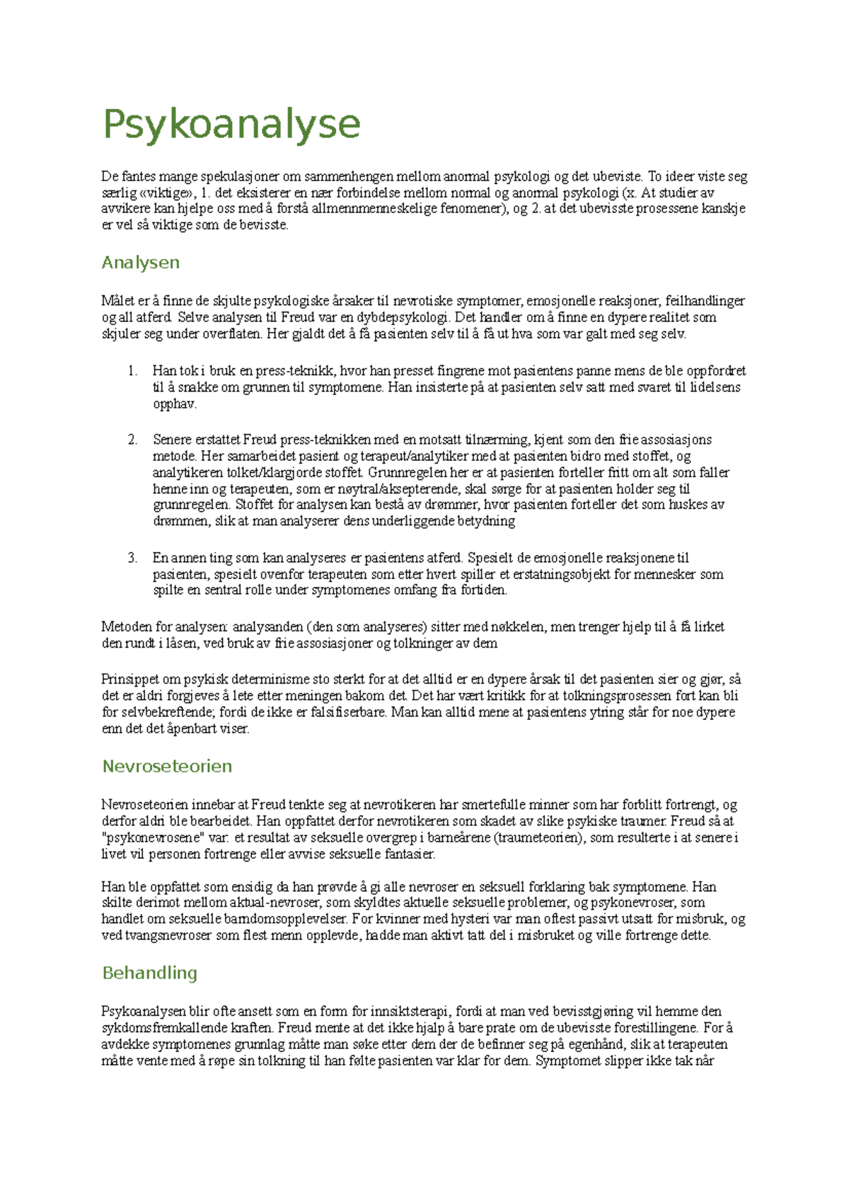 Psykoanalyse - Summary - Psykoanalyse De fantes mange spekulasjoner om ...