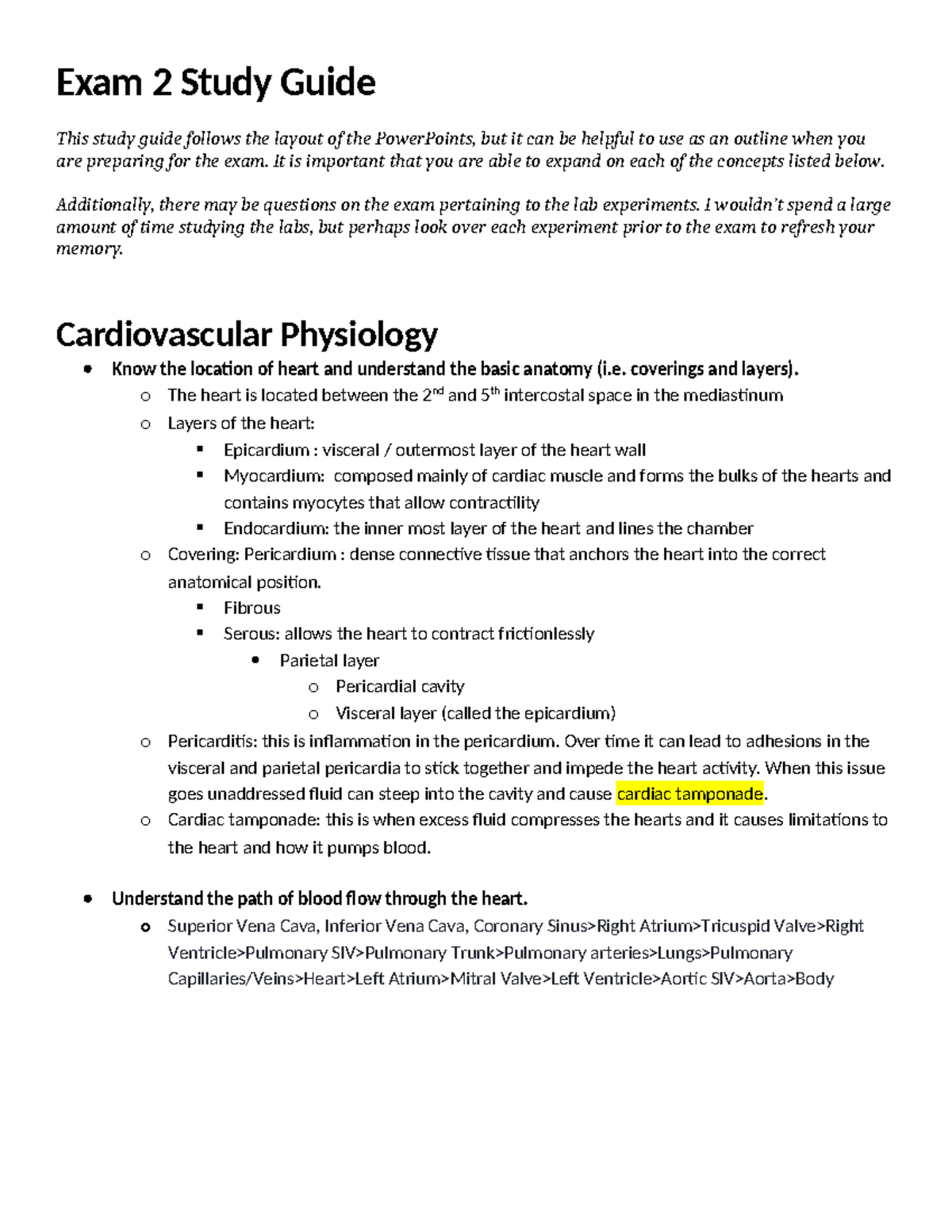 Exam 2 Review Physio Lab - Exam 2 Study Guide This study guide follows ...
