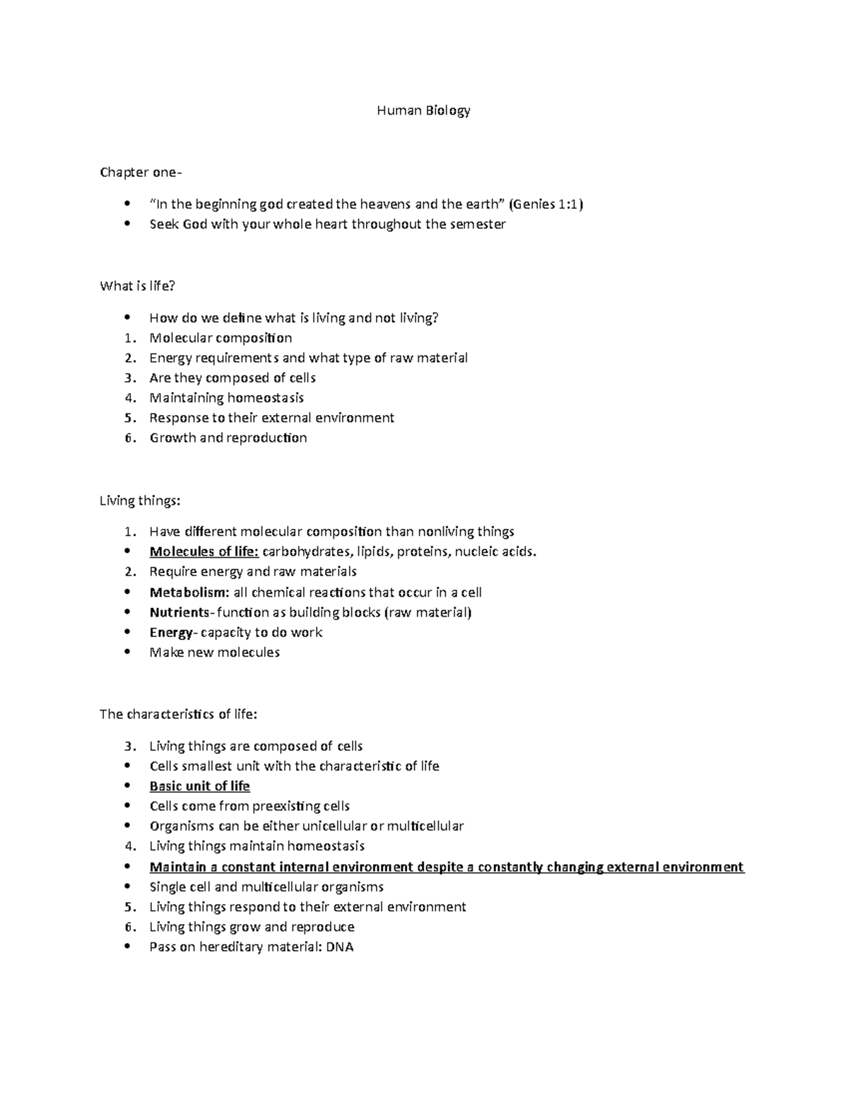 BIO chapter 1 - Professor Jordan Lettau - Human Biology Chapter one ...