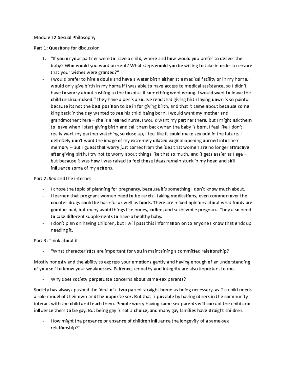 Module 12 assignment - Module 12 Sexual Philosophy Part 1: Questions ...