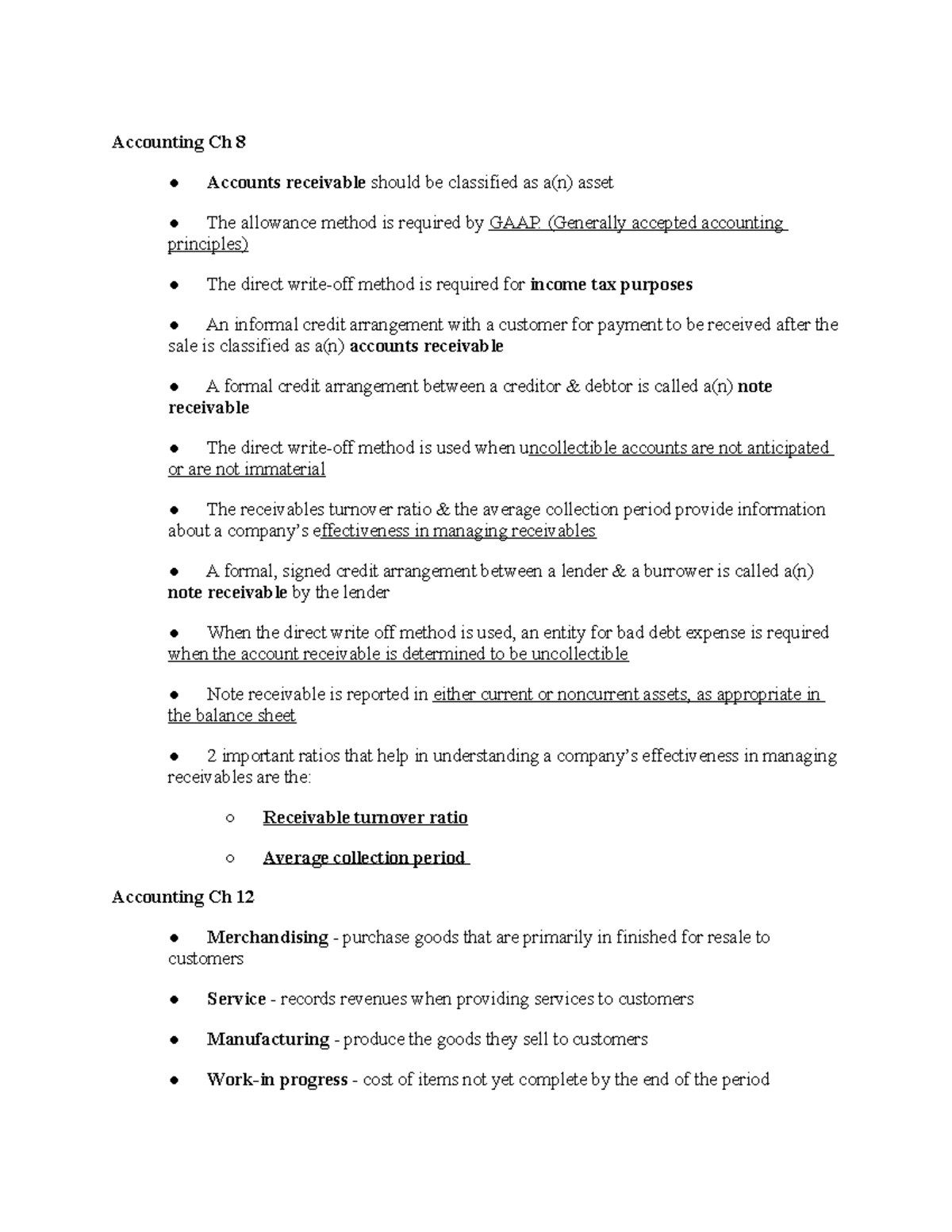 Accounting chapter 8 and 12 - Accounting Ch 8 Accounts receivable ...