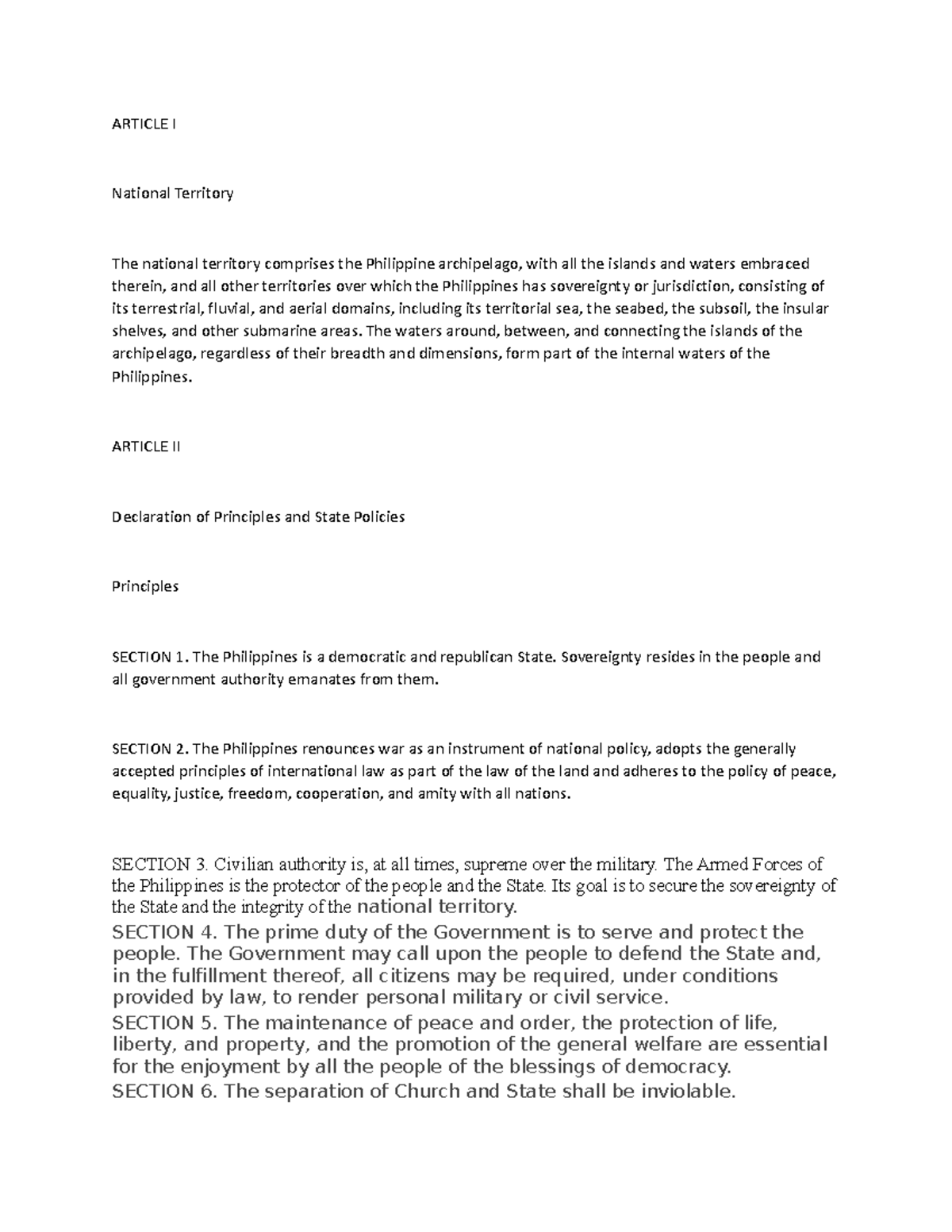 PH Consti Article 1-2 - ARTICLE I National Territory The national ...