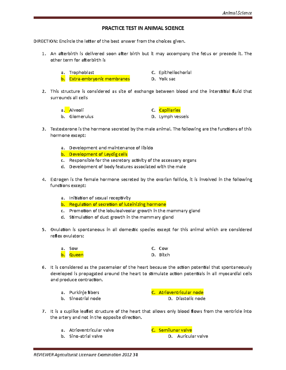 Ansci - Animal science - PRACTICE TEST IN ANIMAL SCIENCE DIRECTION ...