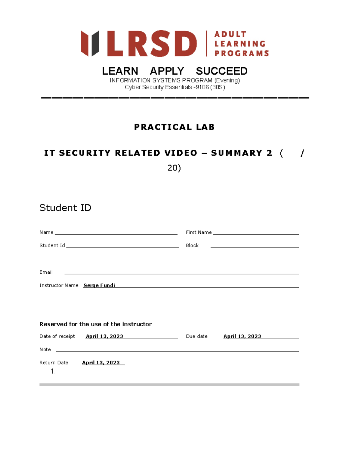 Practical LAB 2 - The lab information - LEARN APPLY SUCCEED INFORMATION ...