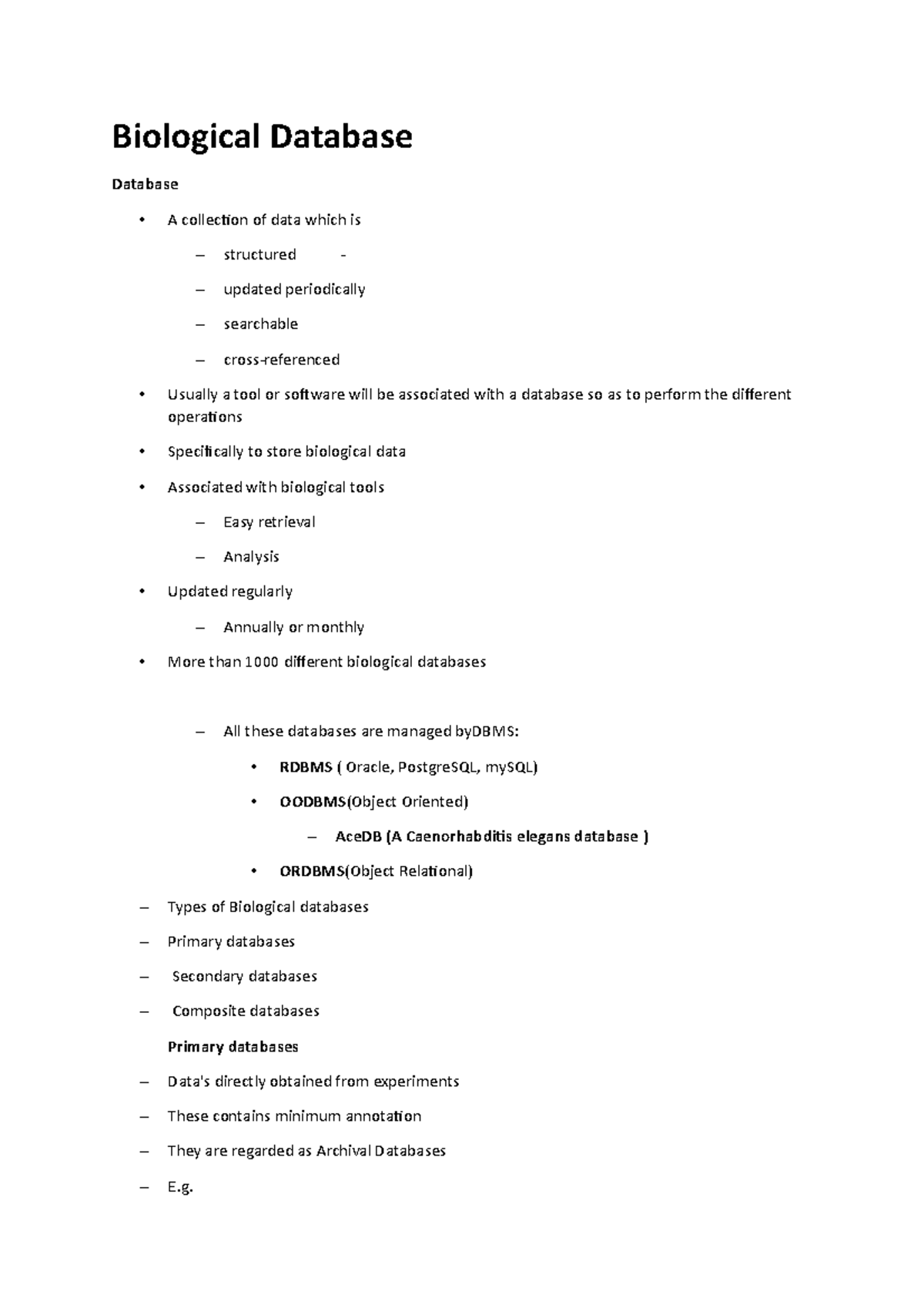 Biological Database - Biological Database Database A collection of data ...