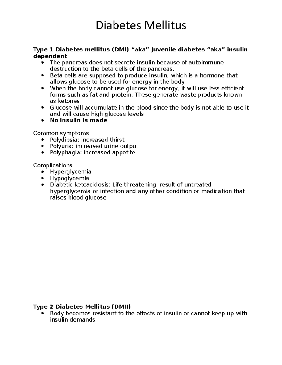 Diabetes mellitus - Lecture Notes - Diabetes Mellitus Type 1 Diabetes ...