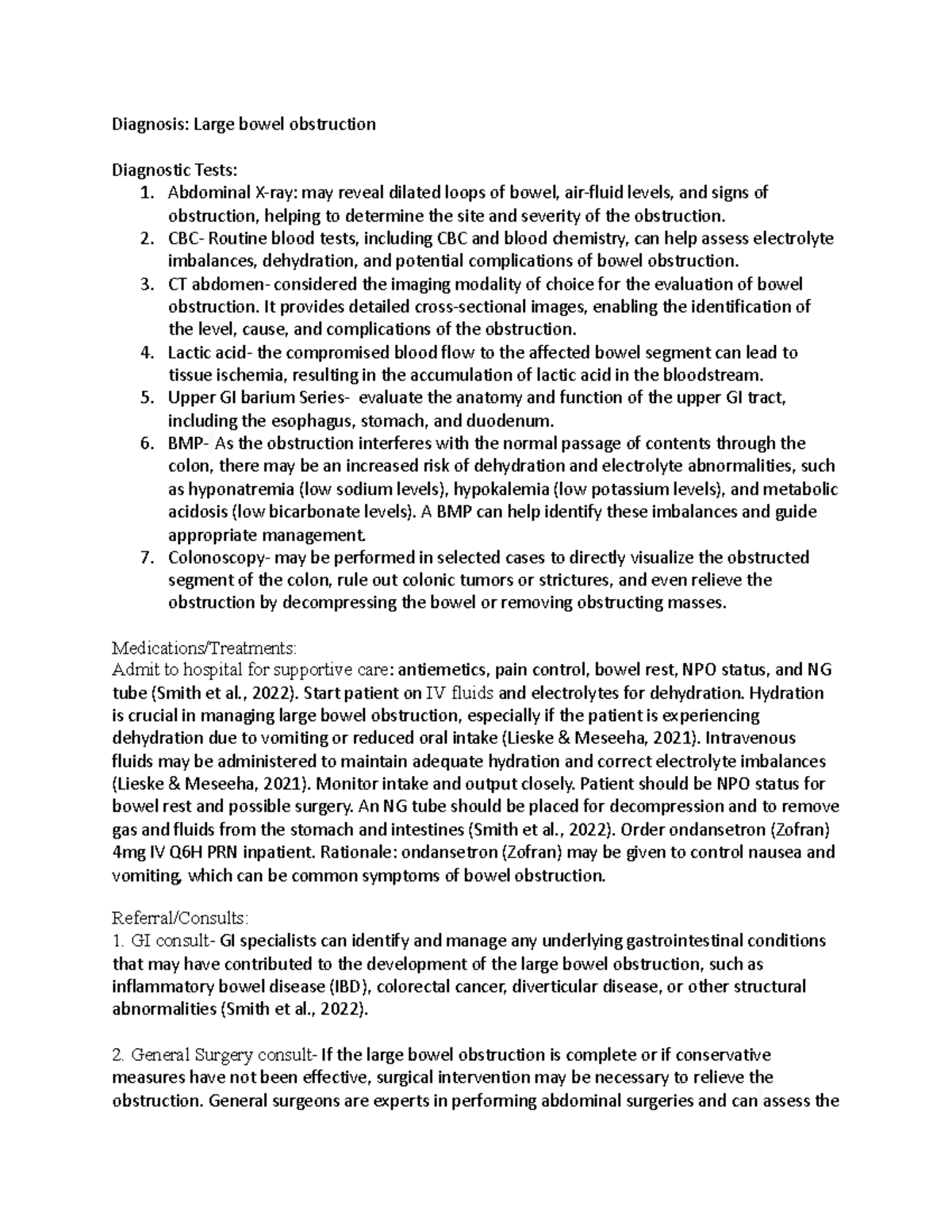 NR667 ihuman plan - Diagnosis: Large bowel obstruction Diagnostic Tests ...