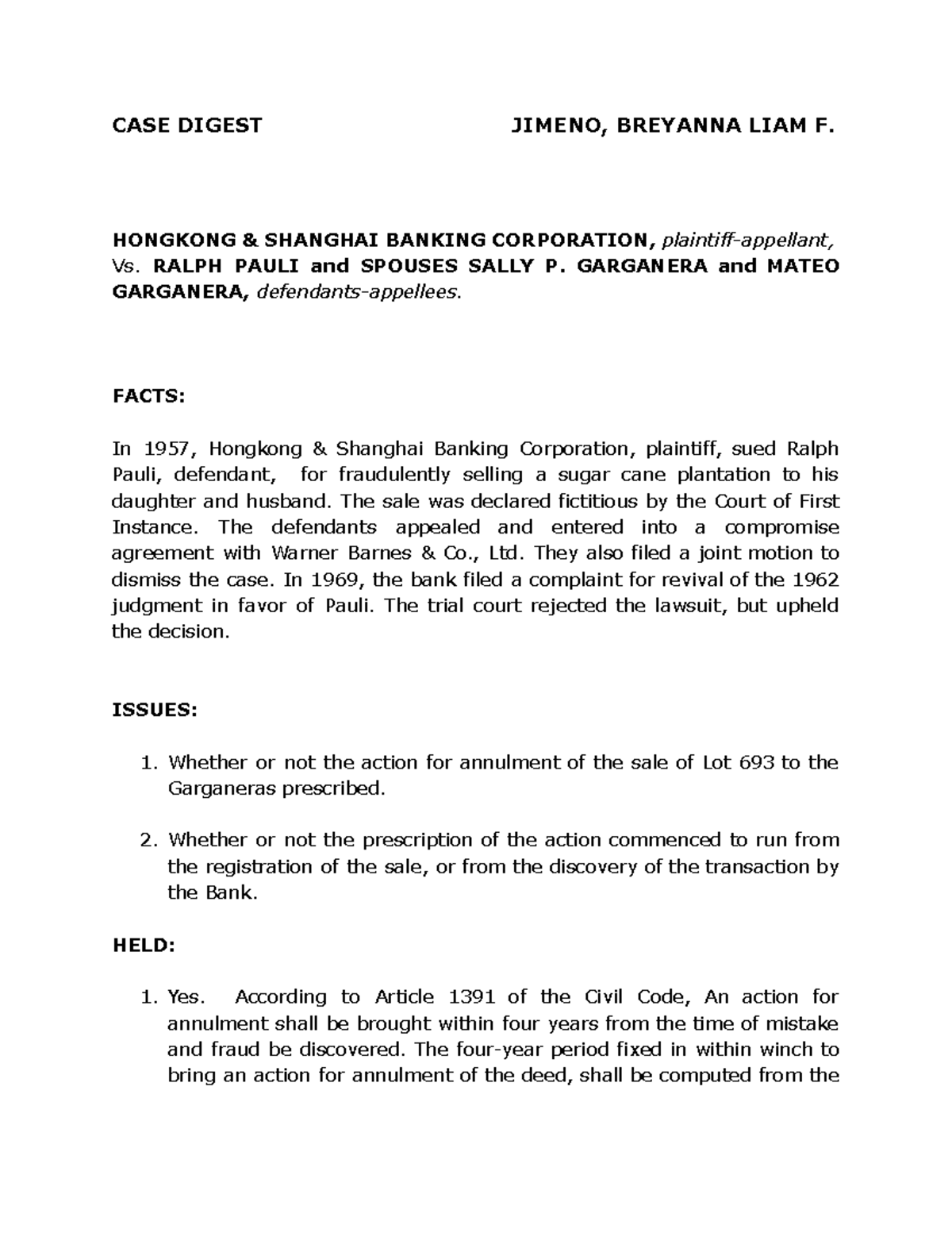 oblicon Case digest - CASE DIGEST JIMENO, BREYANNA LIAM F. HONGKONG ...
