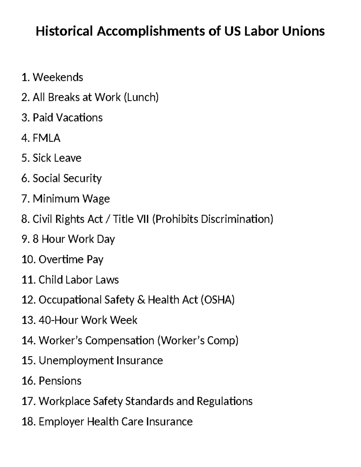 Historical Accomplishments of US Labor Unions - Historical ...