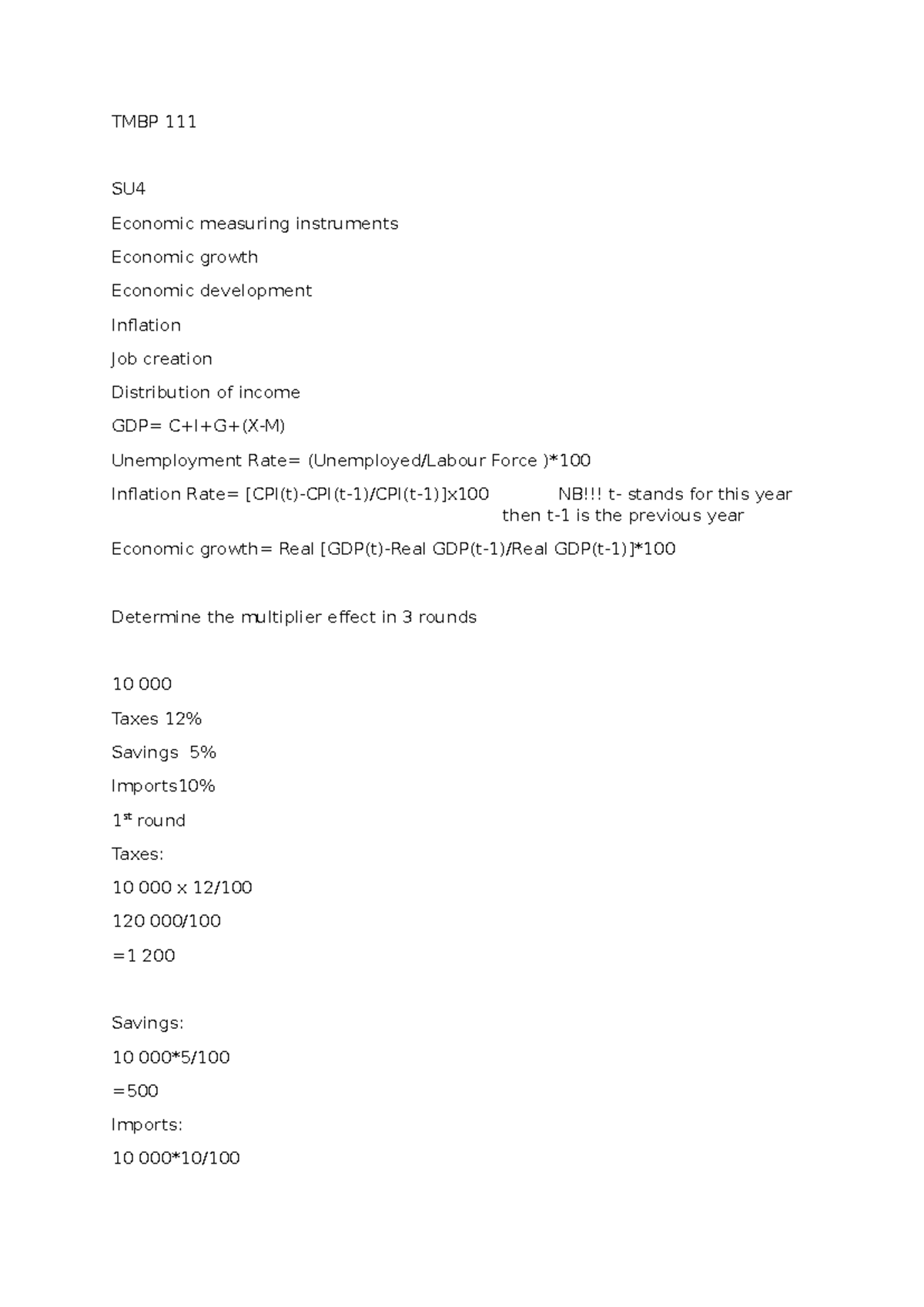 TMBP 111 Notes - TMBP 111 SU Economic measuring instruments Economic ...