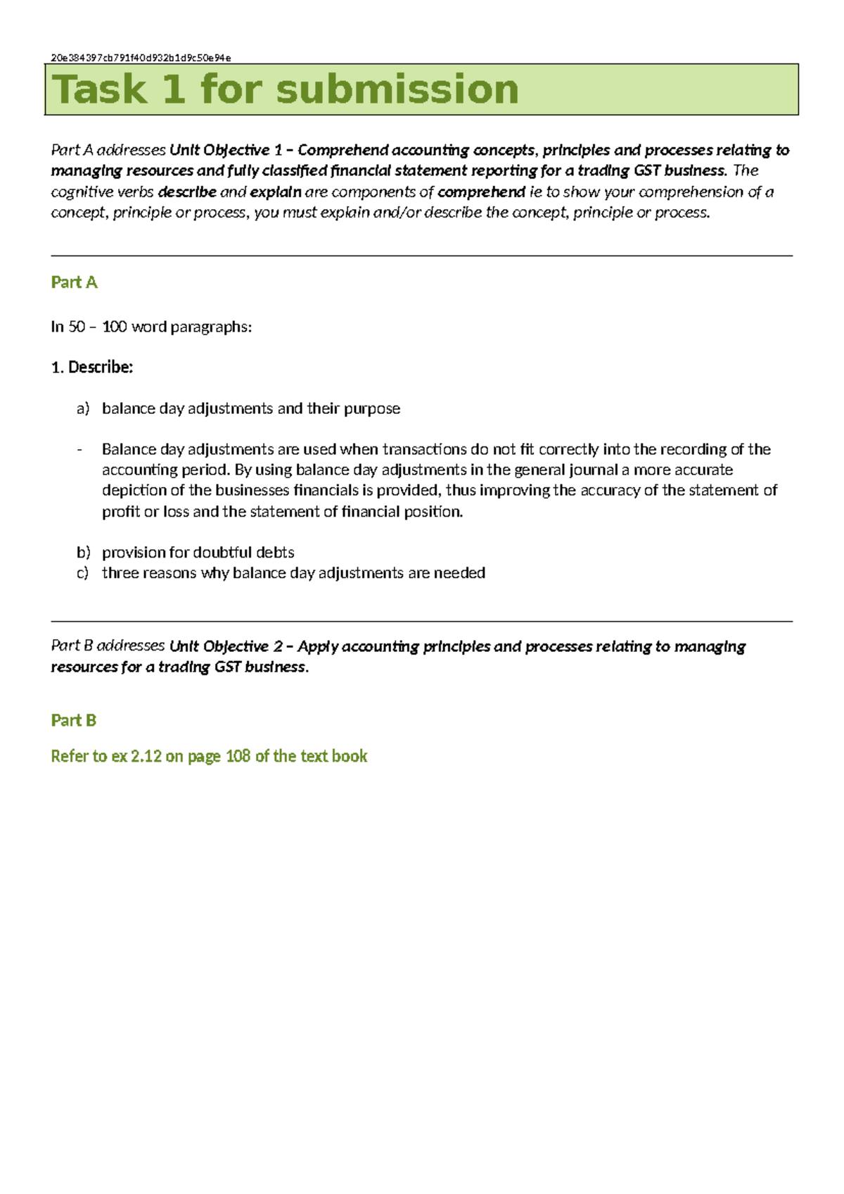 Task 1 - 20e384397cb791f40d932b1d9c50e94e Task 1 for submission Part A ...
