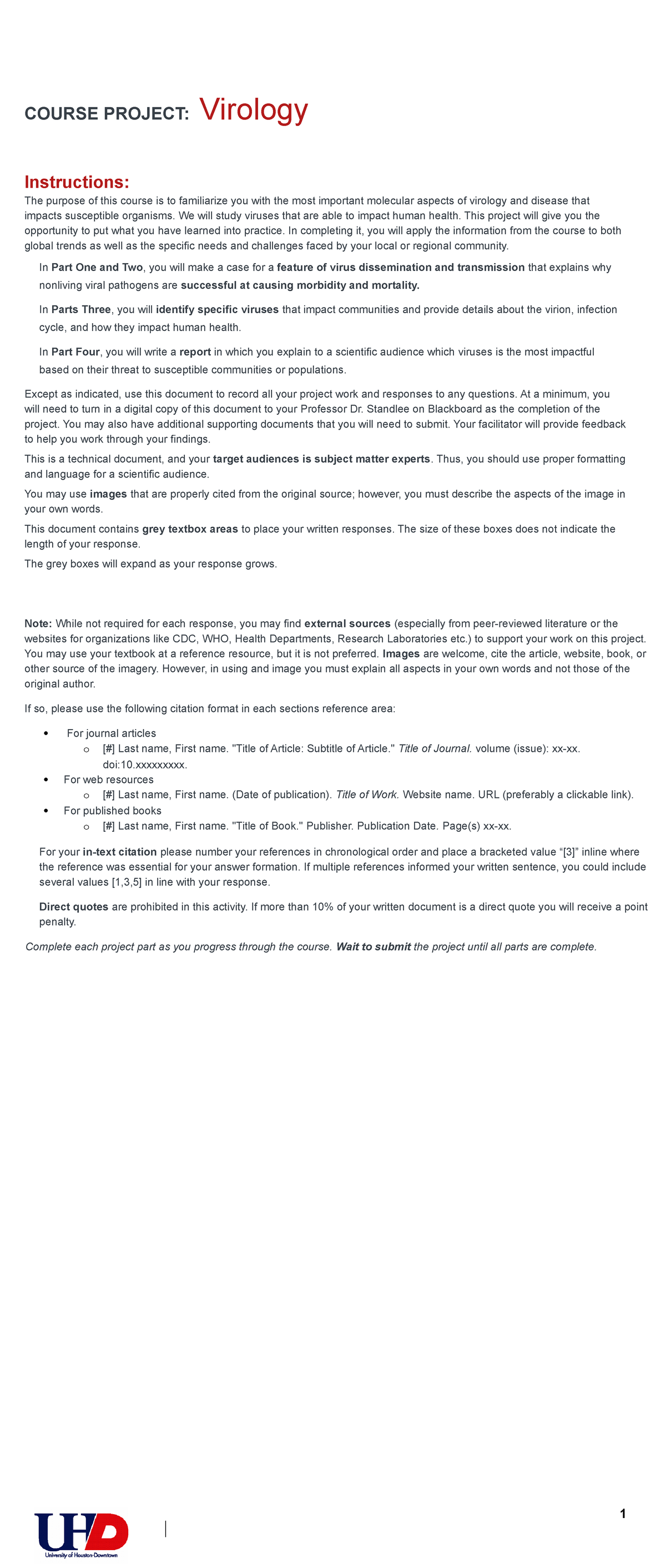 Final Project - COURSE PROJECT: Virology Instructions: The purpose of ...