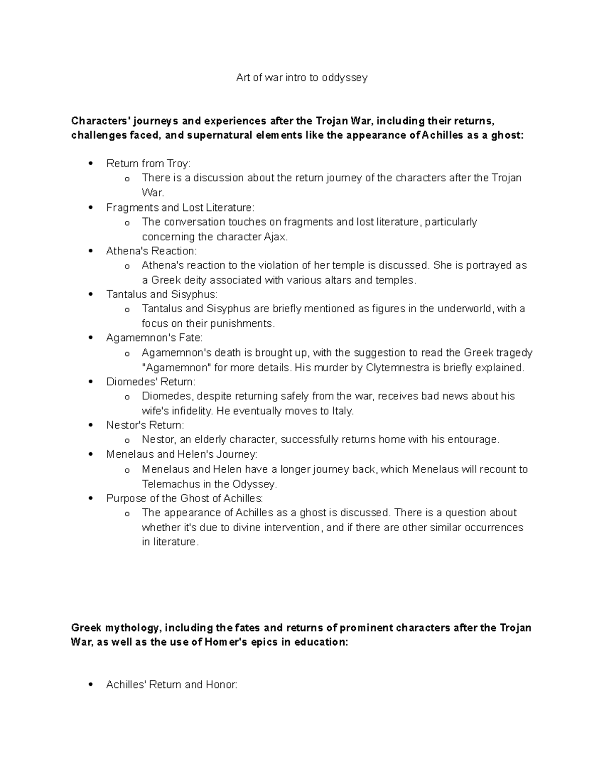 Art of war intro to oddyssey Summary 1 - Art of war intro to oddyssey ...