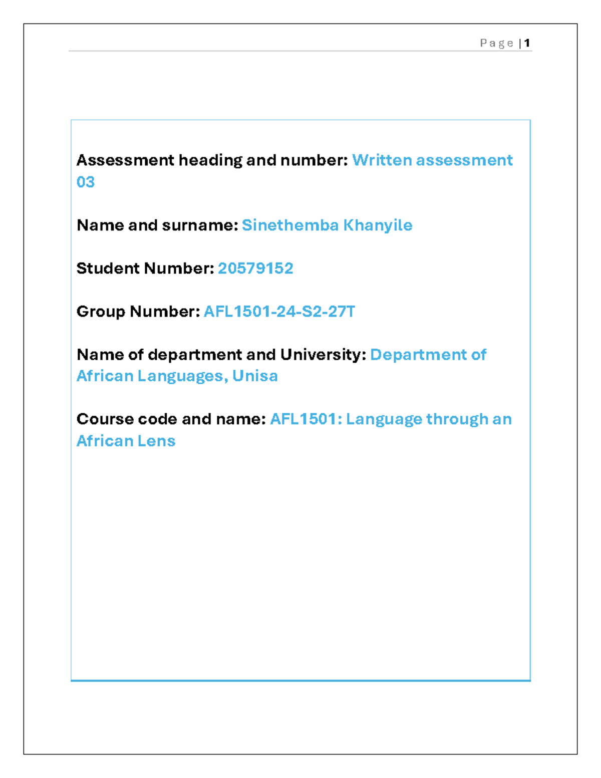 AFL1501 ass 3 - Mandatory assignment - Assessment heading and number ...