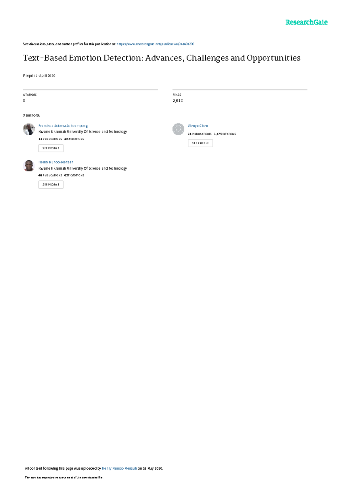 Text Based Emotion Detection Advances Challenges and Opportunities ...