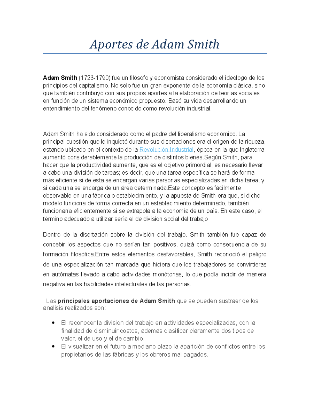 Aportes de Adam Smith - Aportes de Adam Smith Adam Smith (1723-1790 ...