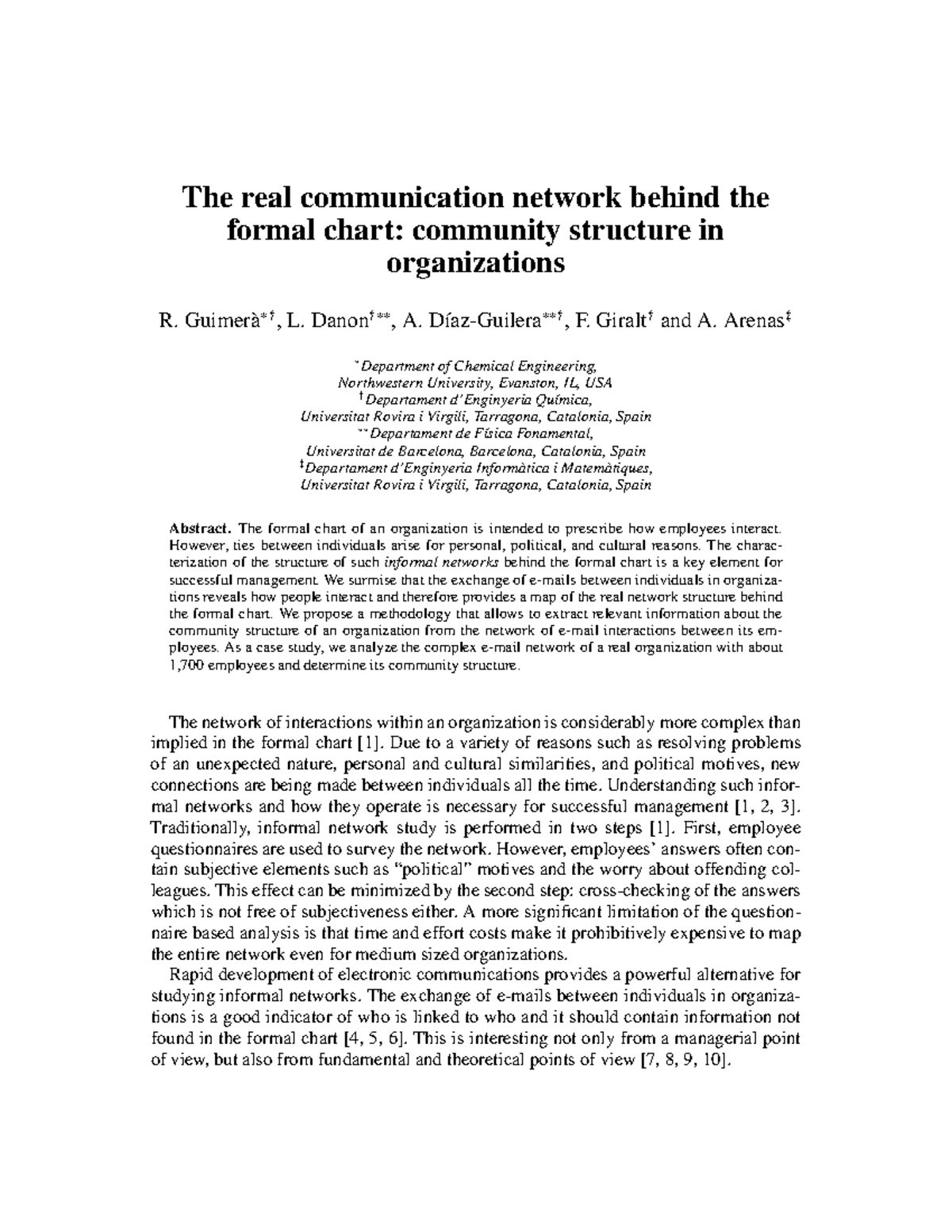 The real communication network behind the formal chart: community ...
