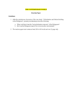 The Contemporary World - Reflection Activity - Sustainable Development ...