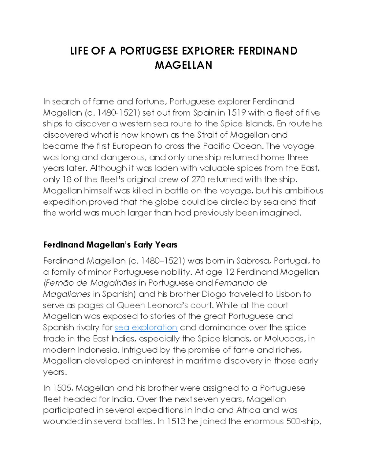 LEFE OF Magellan - world history - LIFE OF A PORTUGESE EXPLORER ...