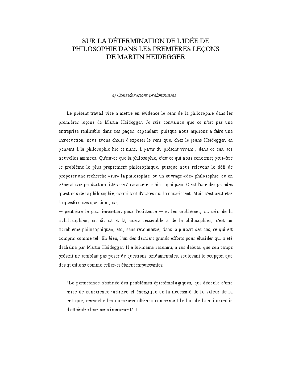 SUR LA Détermination DE L'IDÉE DE Philosophie DANS LES Premières Leçons ...