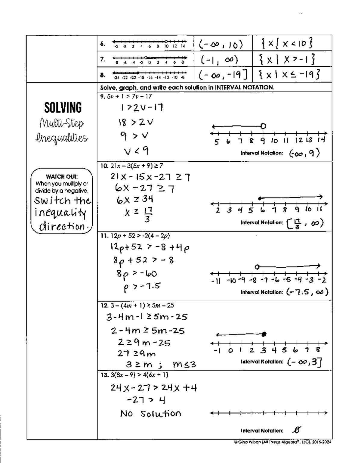 Inequality Practice Problems for Quizzes Solutions - 6. 1214 x x 2 10 7 ...