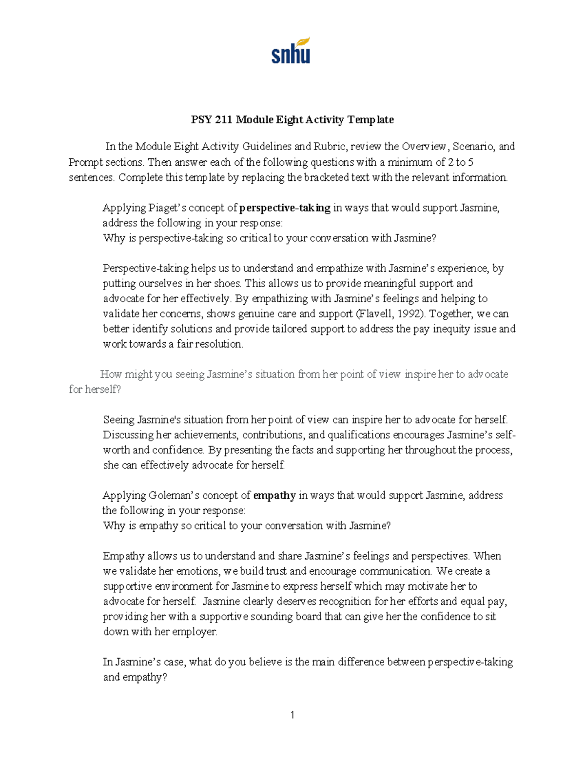 PSY 211 Module Eight Activity Template - Then answer each of the ...