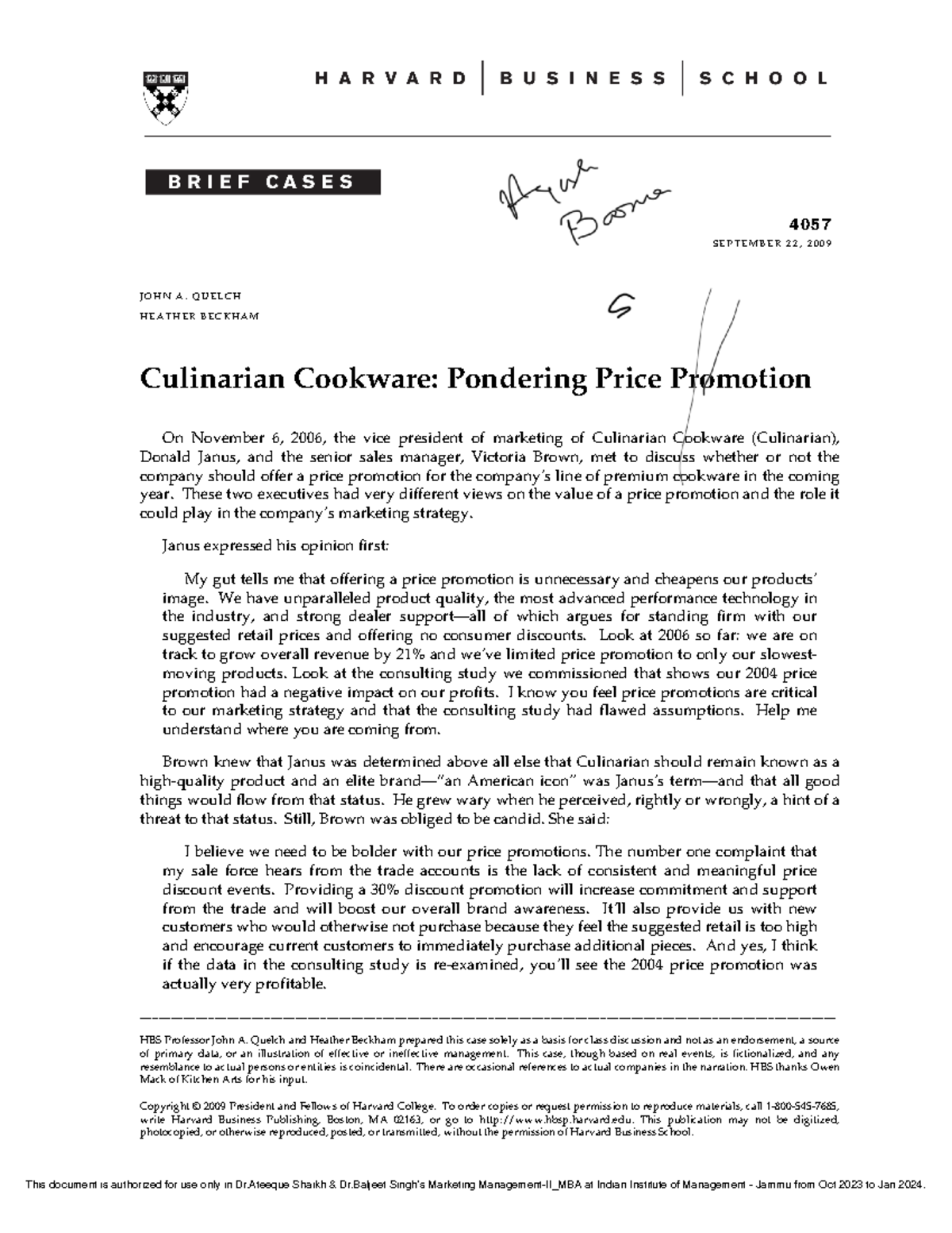 Culinarian Cookware unlocked - HBS Professor John A. Quelch and Heather ...