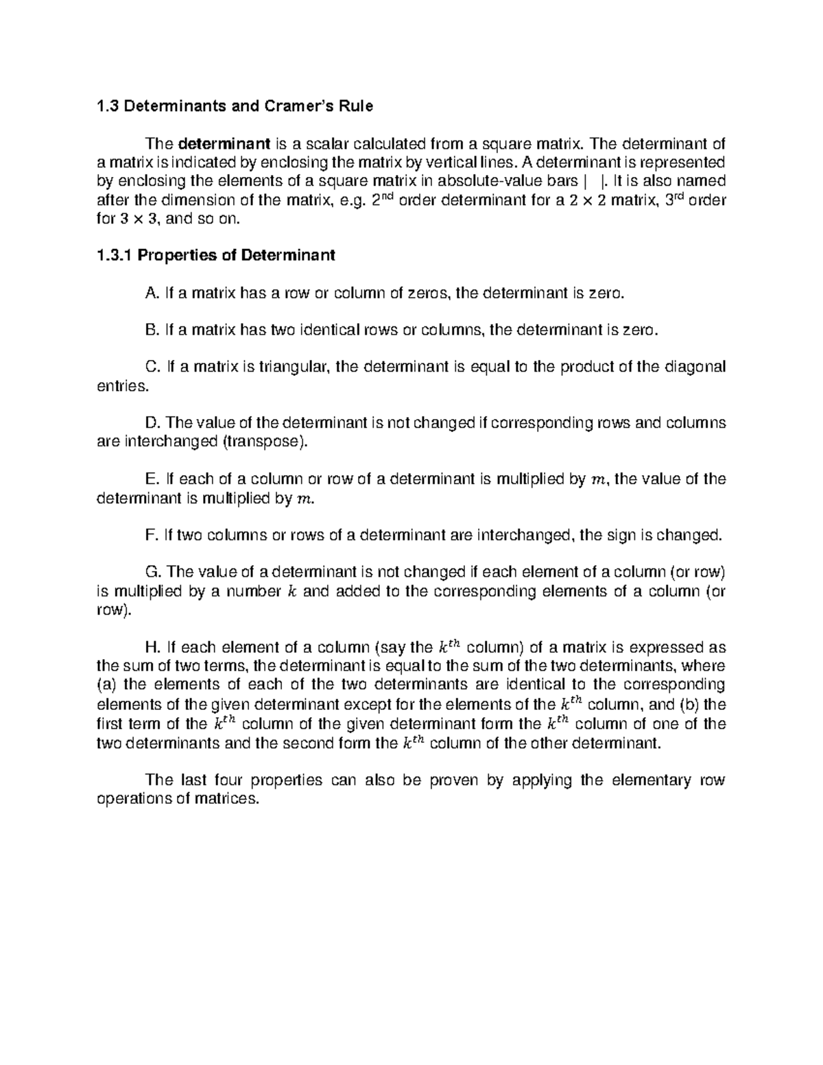Amath Chapter 2 - Determinants and Cramer’s Rule - 1 Determinants and ...