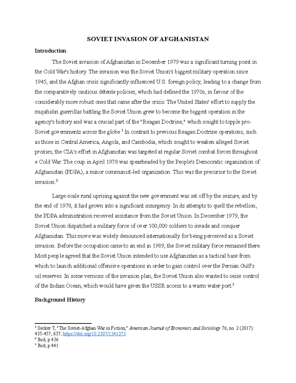 Asssignment pol science set - SOVIET INVASION OF AFGHANISTAN ...