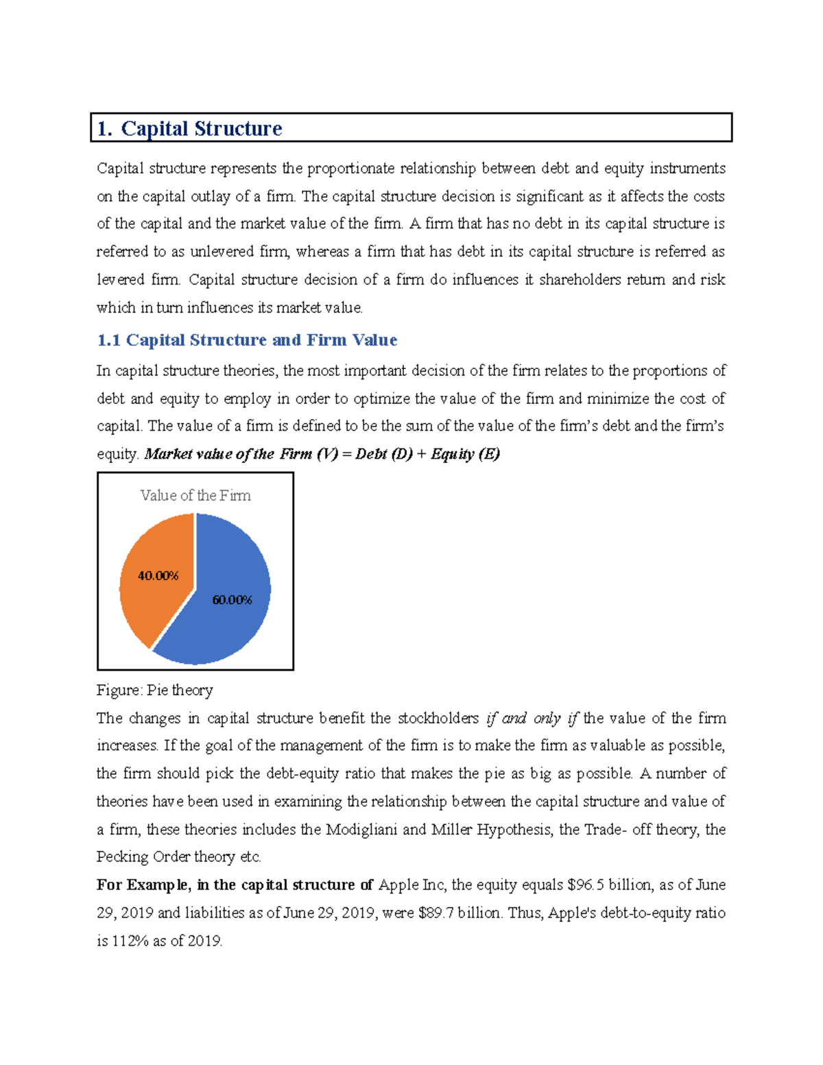 Notes Corp Finance - Capital structure - 1. Capital Structure Capital ...