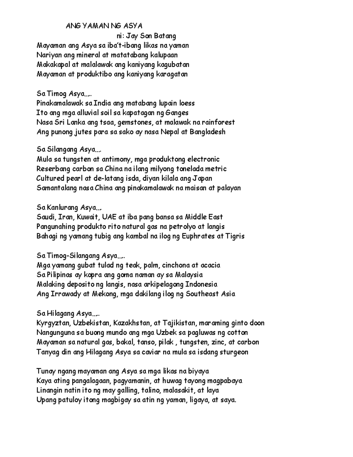 ANG Yaman NG ASYA - ANG YAMAN NG ASYA ni: Jay Son Batang Mayaman ang Asya sa iba’t-ibang likas ...