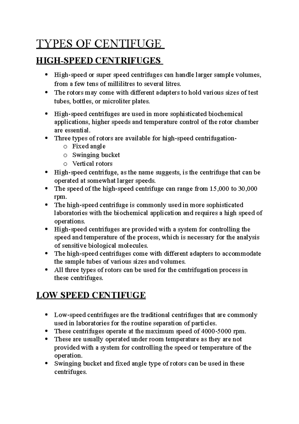 Centrifugation - TYPES OF CENTIFUGE HIGH-SPEED CENTRIFUGES High-speed ...