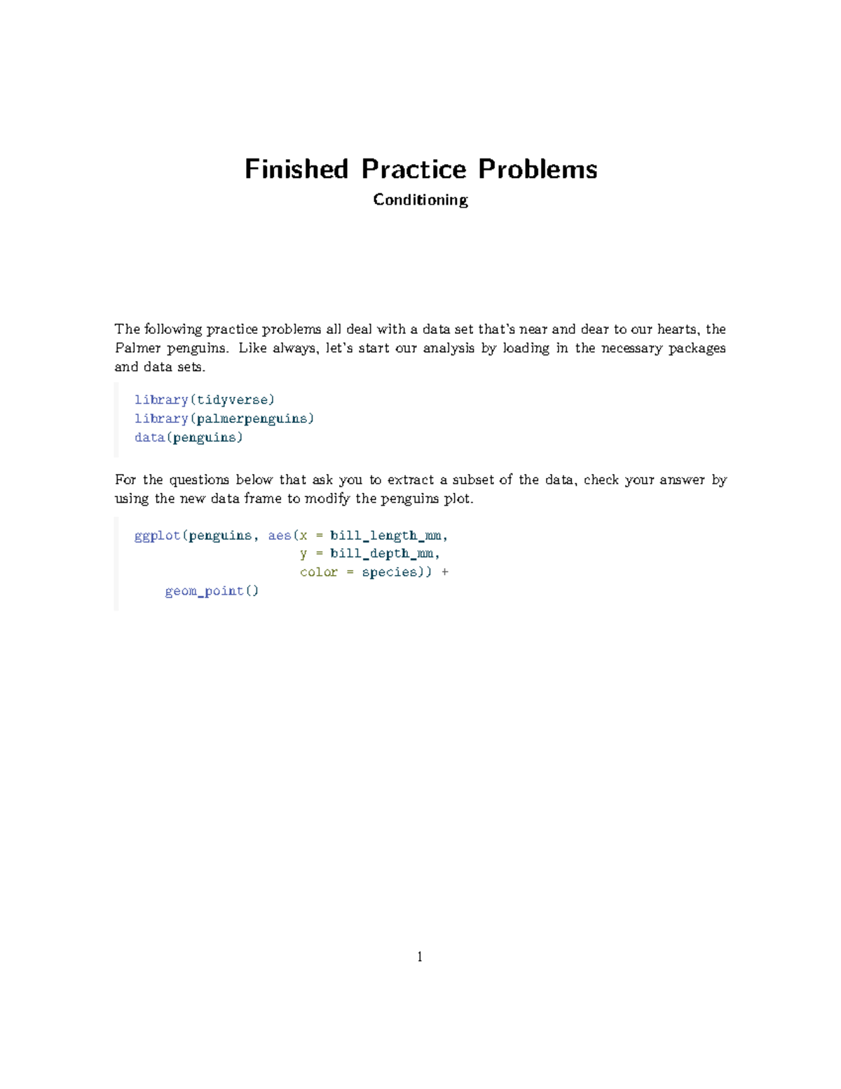 Conditioning with penguins solns - Finished Practice Problems Conditioning The following ...