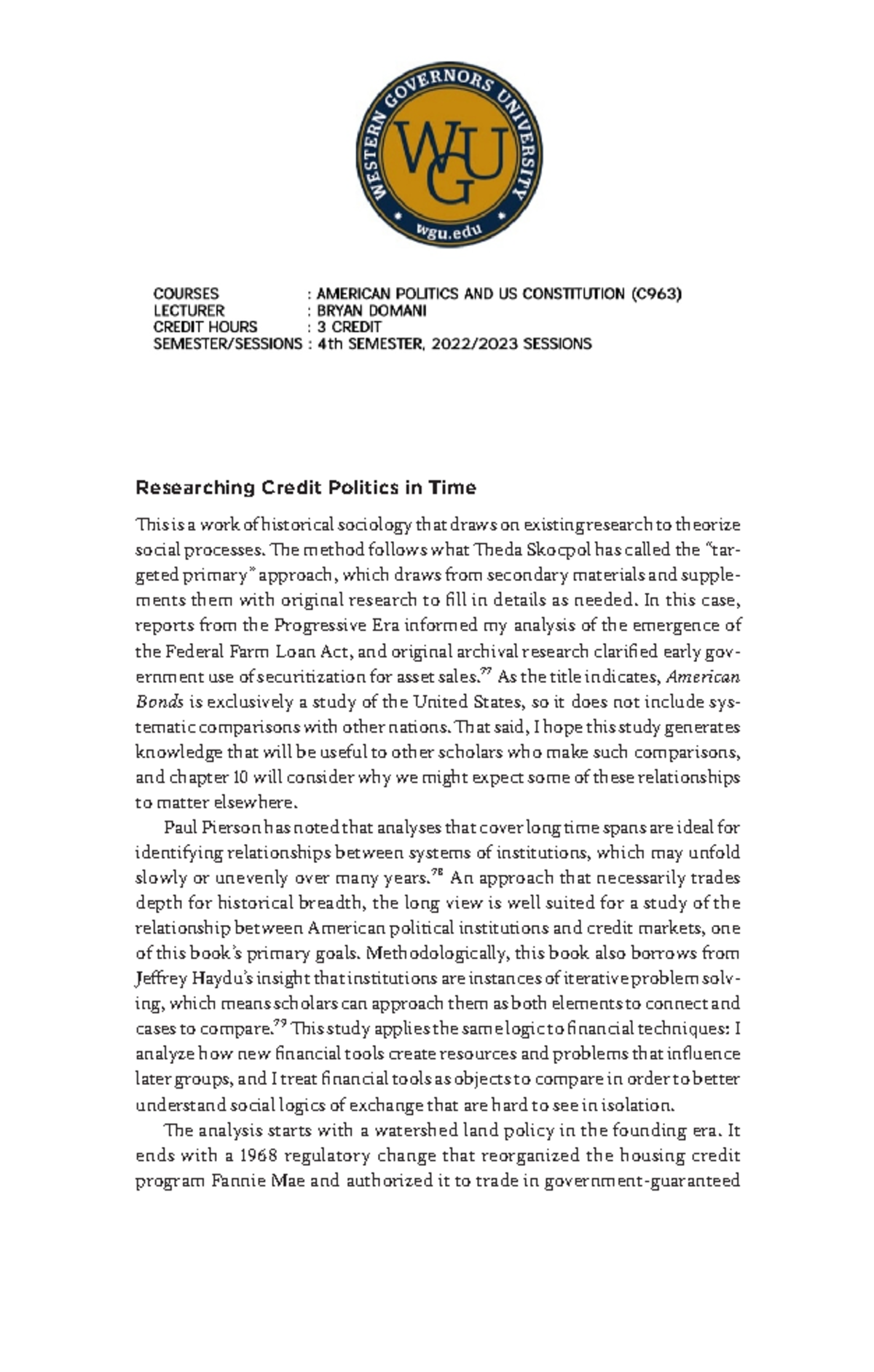 C963- Western Governor University- American Politics AND US ...