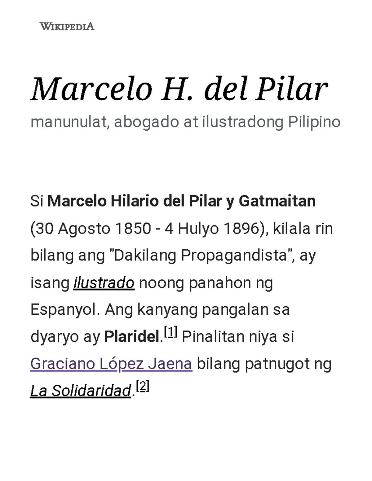 Marcelo H. del Pilar - Wikipedia, ang malayang ensiklopedya - Marcelo H ...