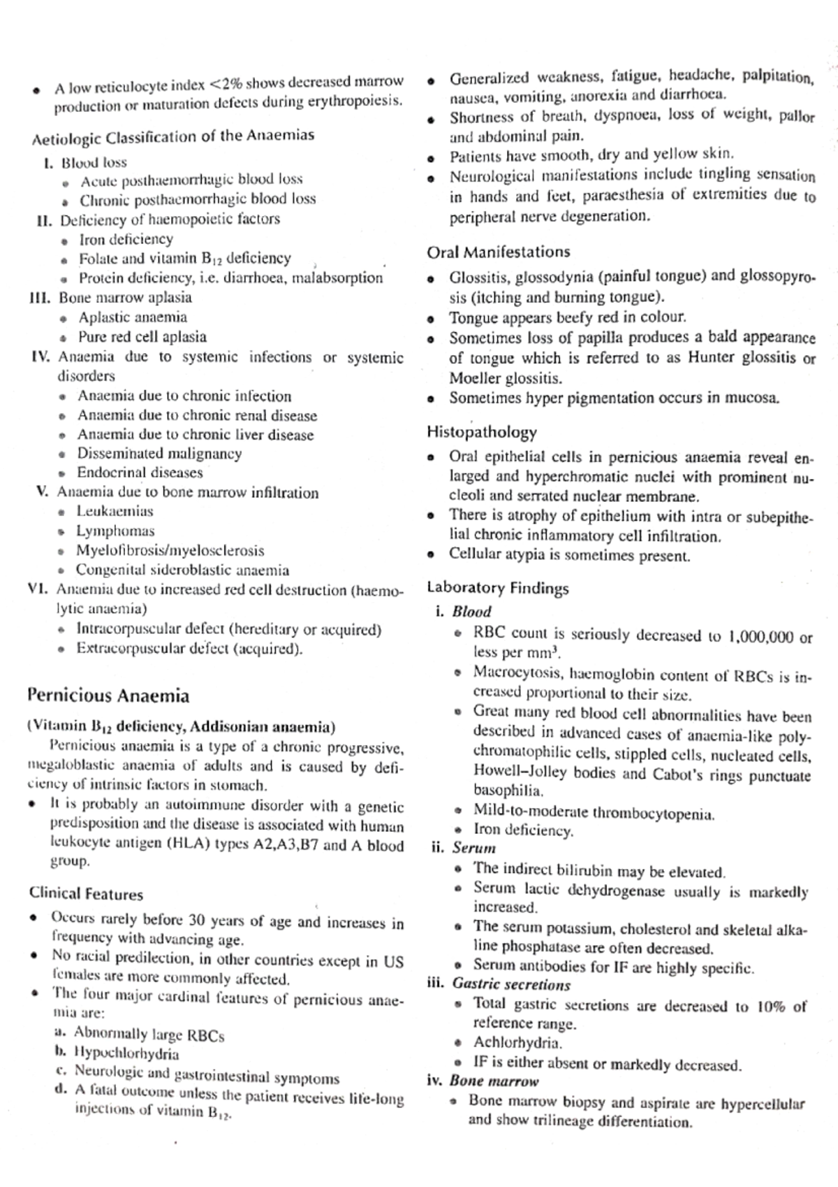 Classification of anemias and clinical features, oral manifestations ...