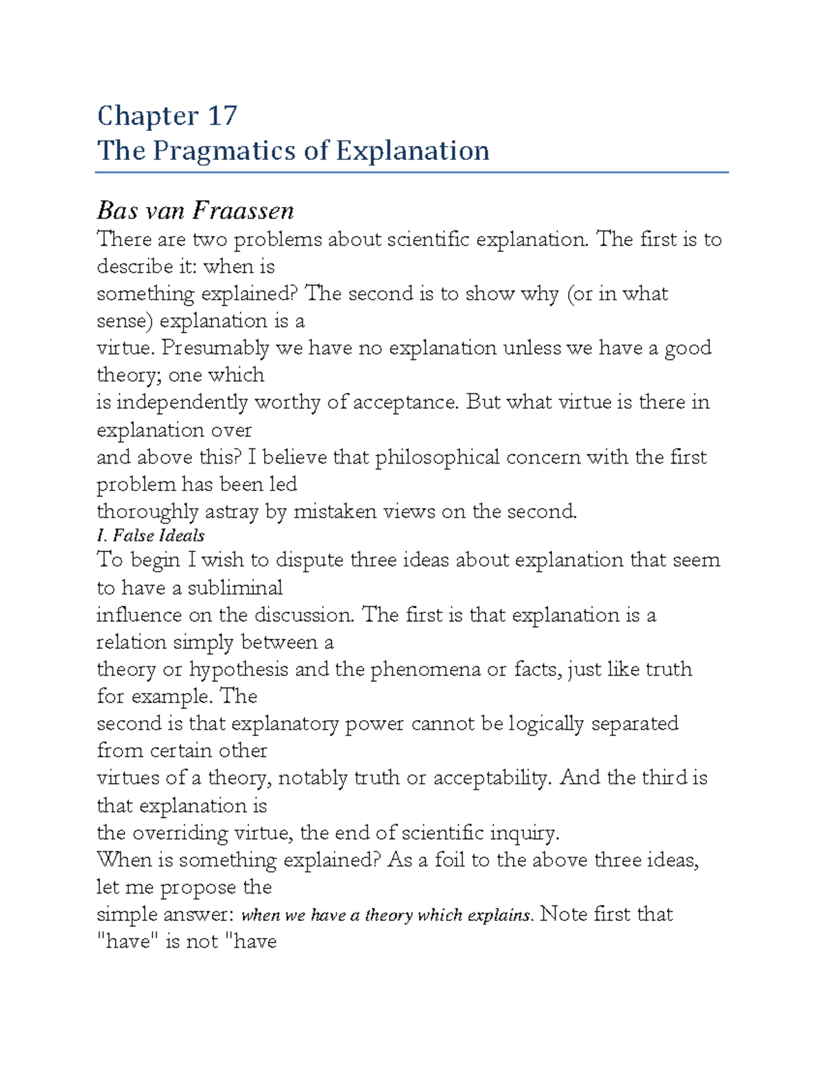 Chapter 17 The Pragmatics of Explanation - The first is to describe it ...