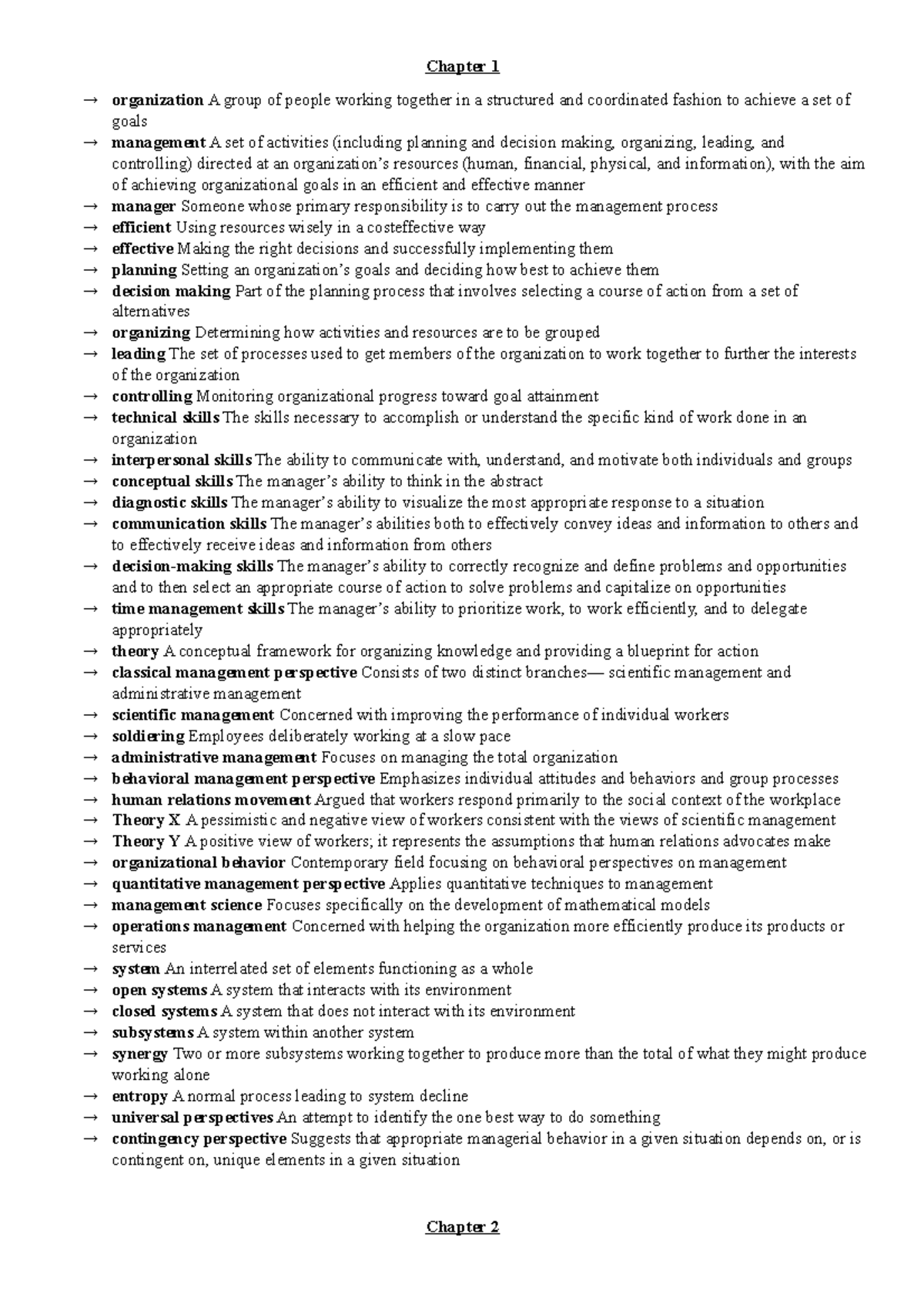 Management. Key terms - Chapter 1 organization A group of people ...