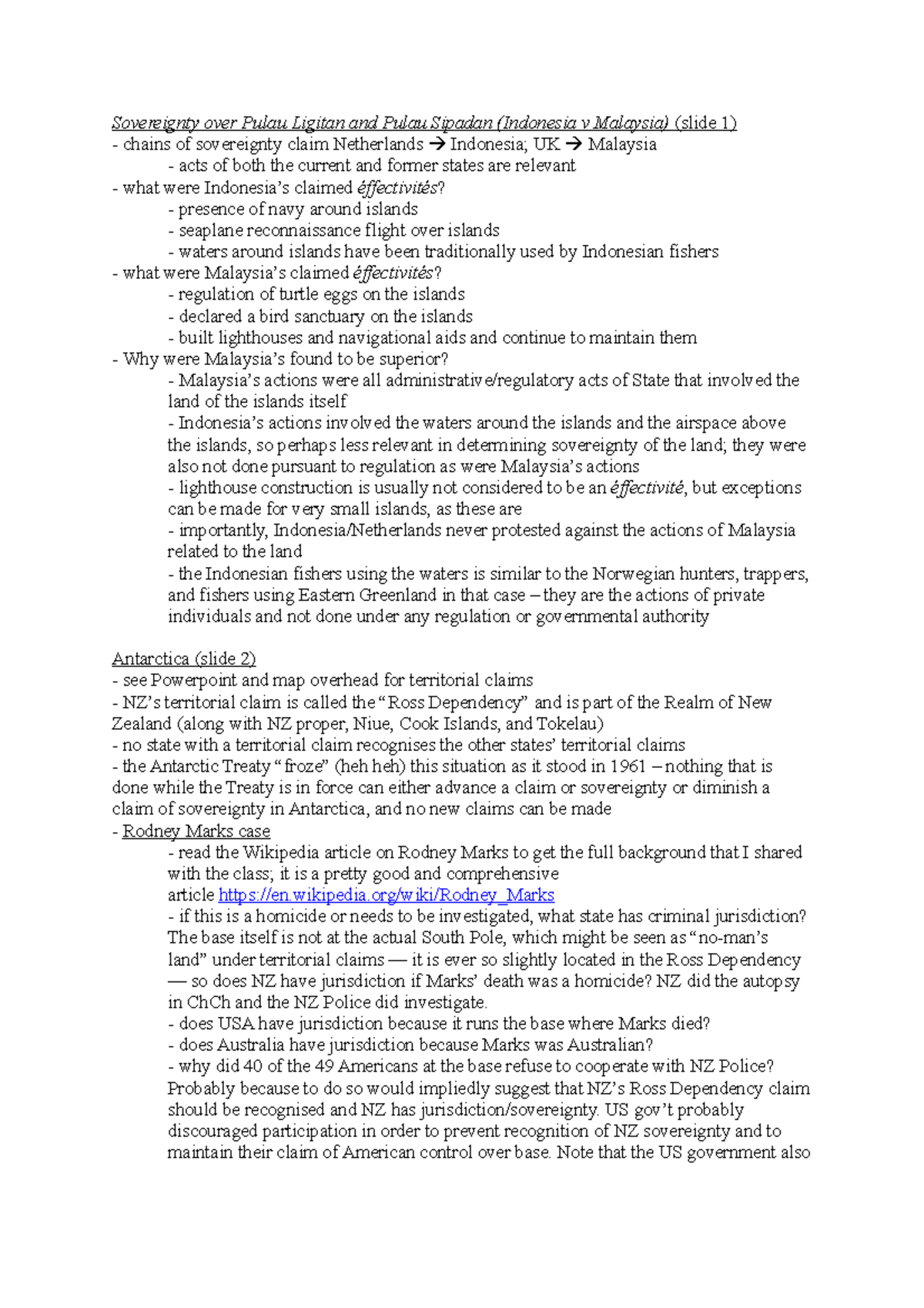 Lecture 12 Notes - Sovereignty over Pulau Ligitan and Pulau Sipadan ...