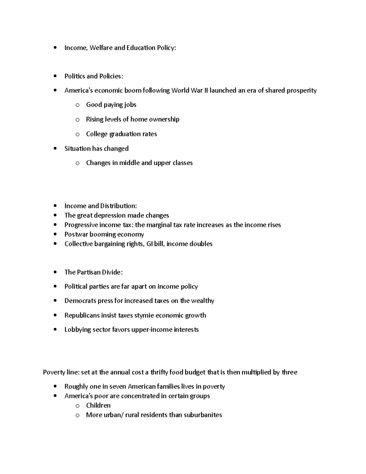 Chapter 16 notes - Income, Welfare and Education Policy: Politics and ...