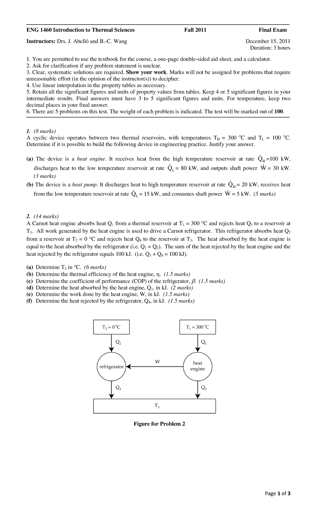 Fall 2011 Final Exam with Solutions - Page 1 of 3 ENG 1460 Introduction ...