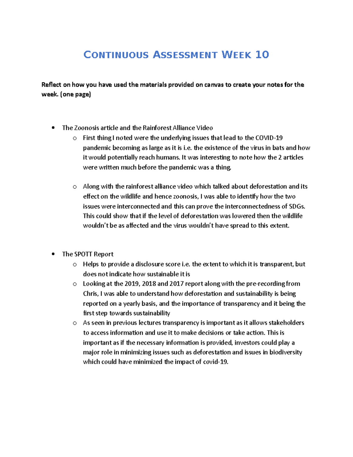 Continuous Assessment Week 9 - CONTINUOUS ASSESSMENT WEEK 10 Reflect on ...